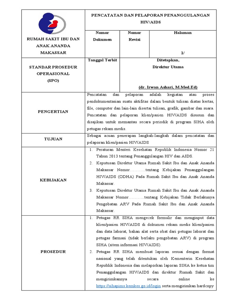 Sop Pencatatan Dan Pelaporan Penanggulangan Hiv-Aids | PDF