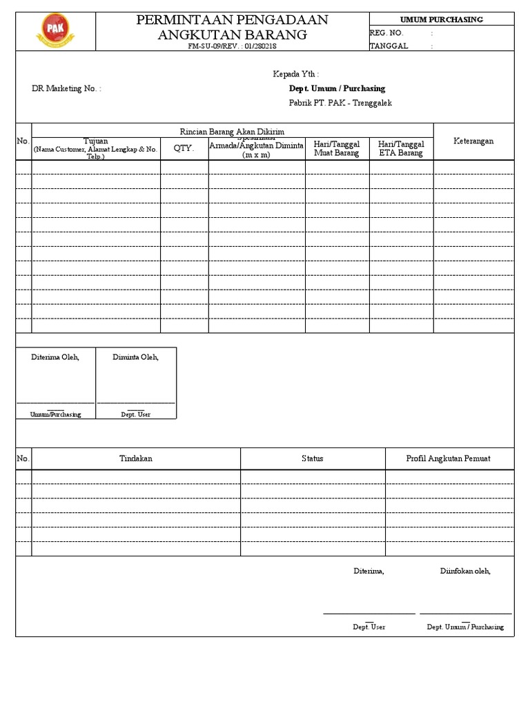 Form Permintaan Angkutan (FM-SU-09) | PDF