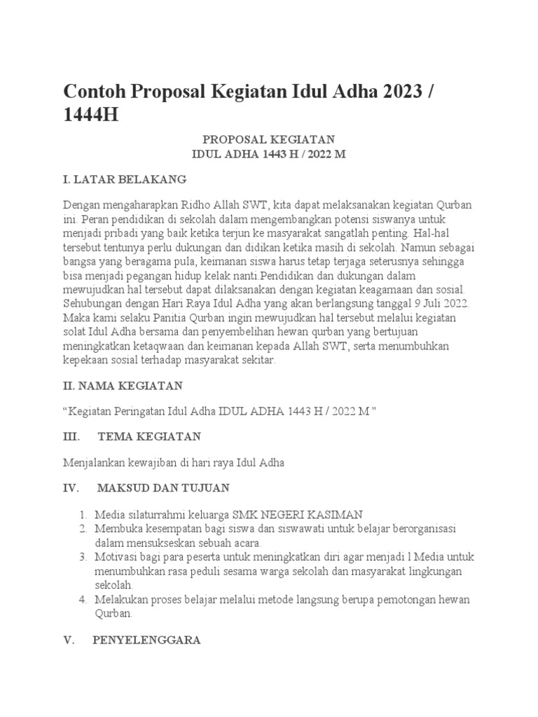 Contoh Proposal Kegiatan Idul Adha 2023 | PDF