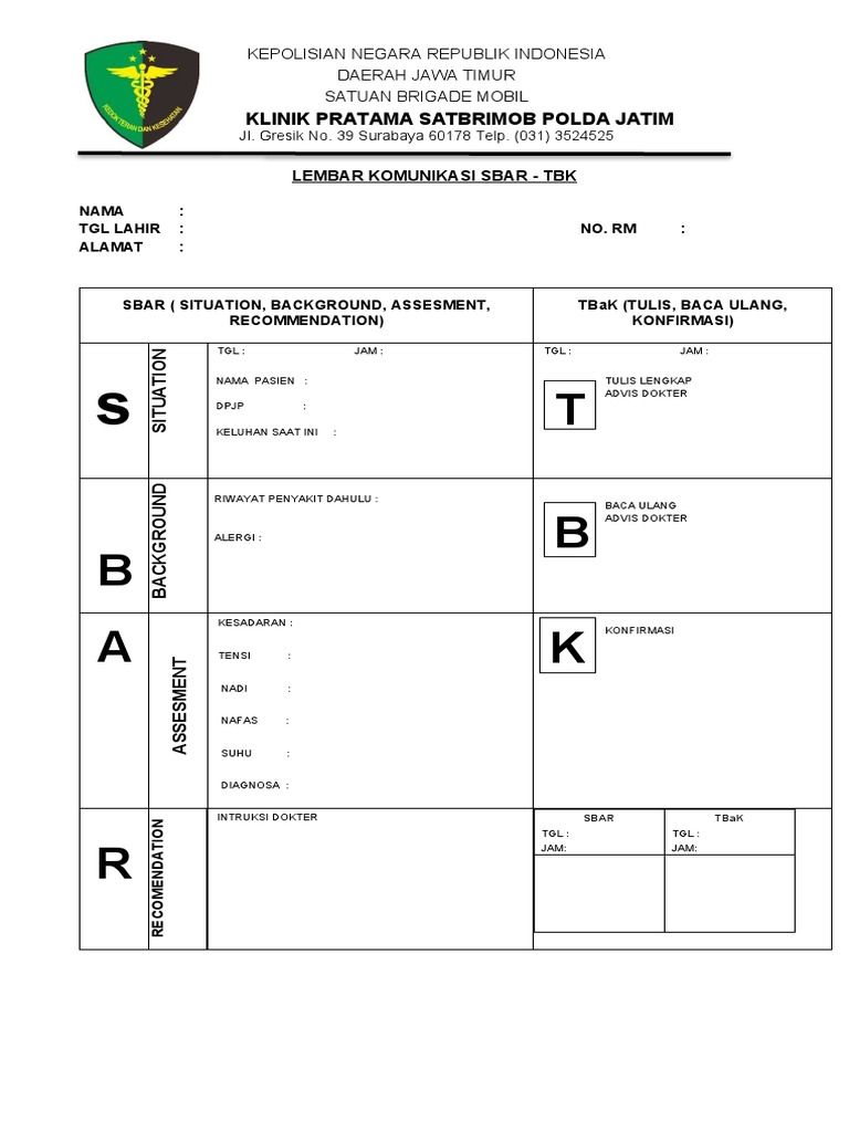Lembar Komunikasi Medis SBAR | PDF