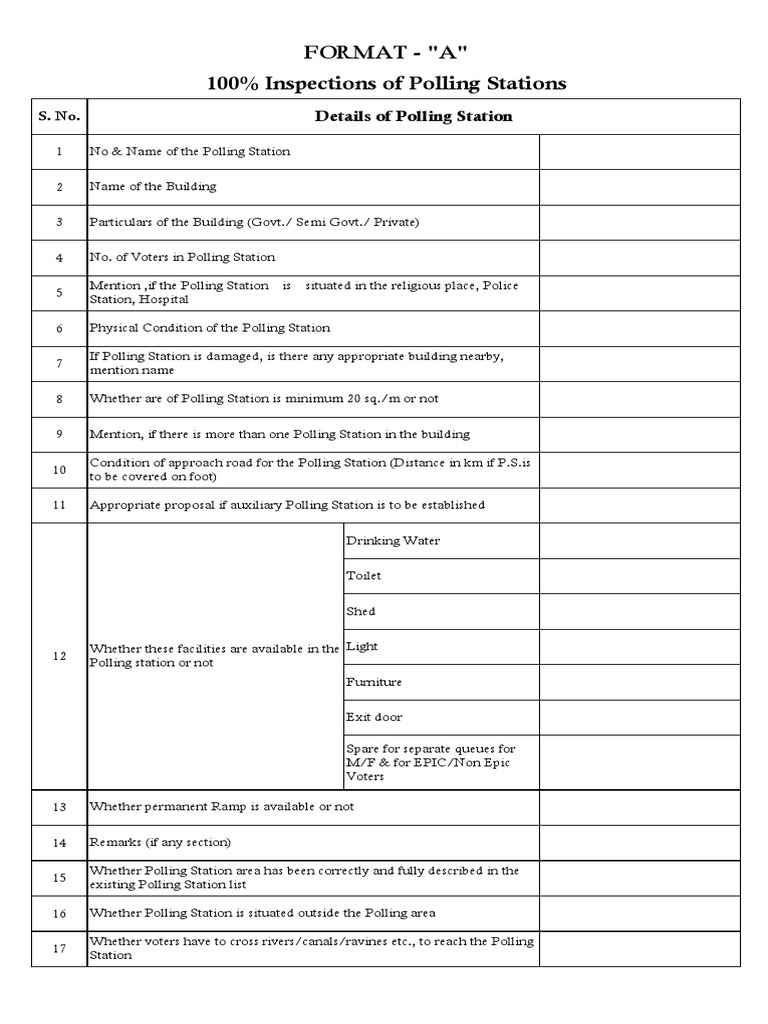 Polling Station Inspection Checklist | PDF | Polling Place | Government