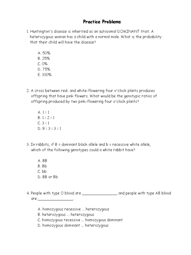 Chapter 12 Practice Problems | PDF | Dominance (Genetics) | Zygosity