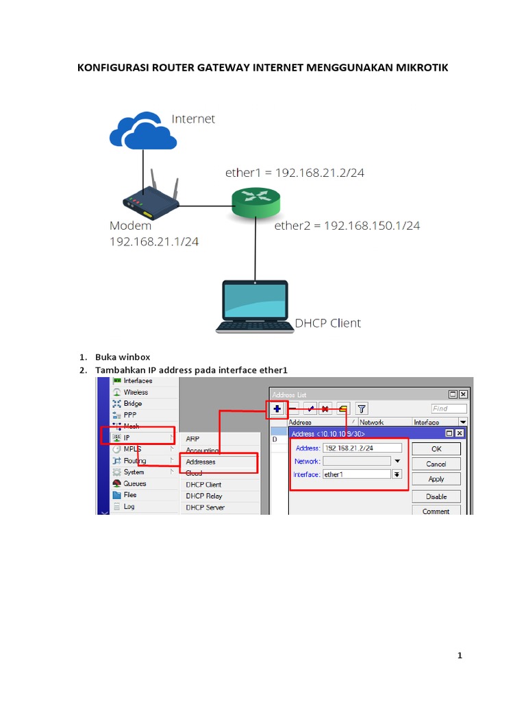 Konfigurasi Router Gateway Internet Menggunakan Mikrotik | PDF | Komputer