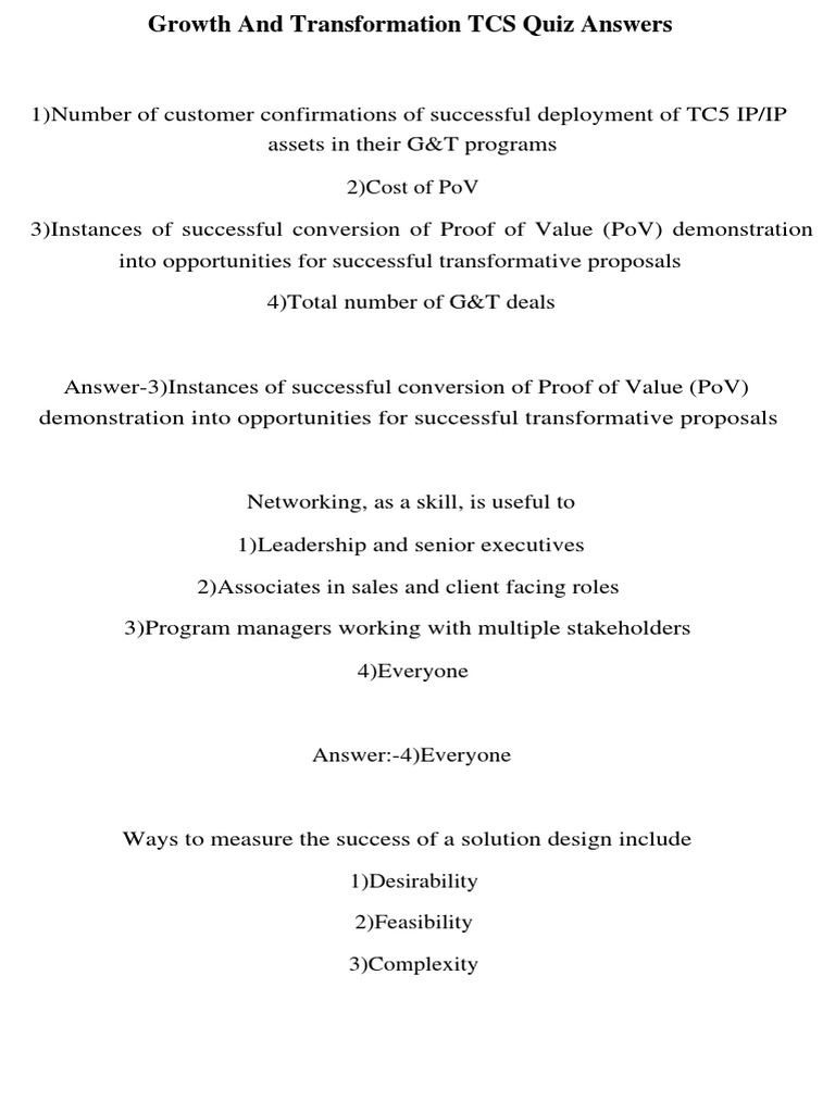 Edit - Growth and Transformation TCS Quiz Answers PDF Download | PDF ...