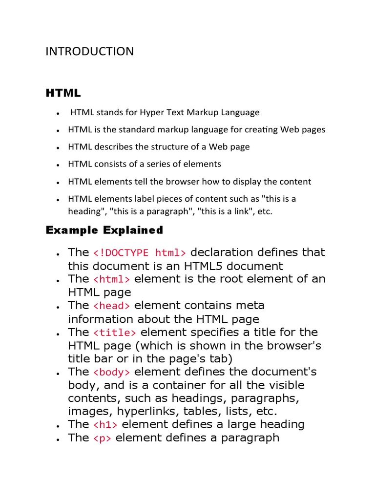 INTRODUCTION | PDF | Html | Html Element