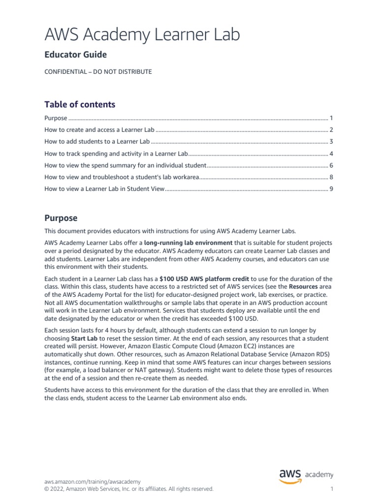 AWS Academy Learner Lab Educator Guide | PDF | Amazon Web Services ...