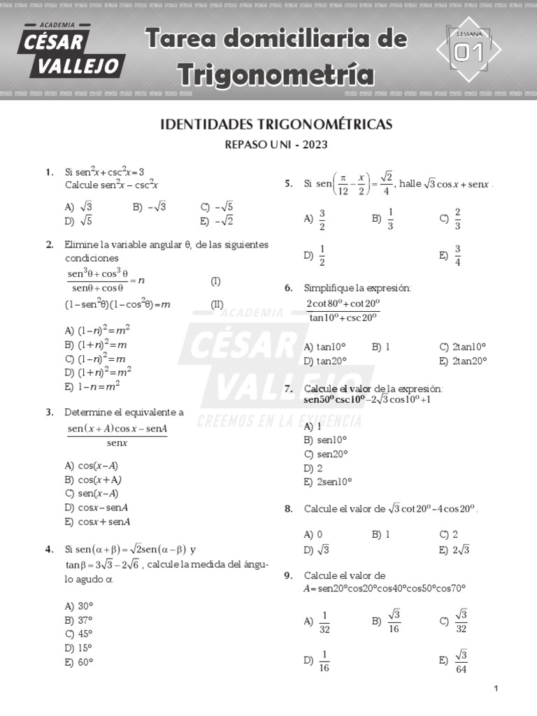 T RUNI Dom Sem1 | PDF | Trigonometría | Geometría Elemental