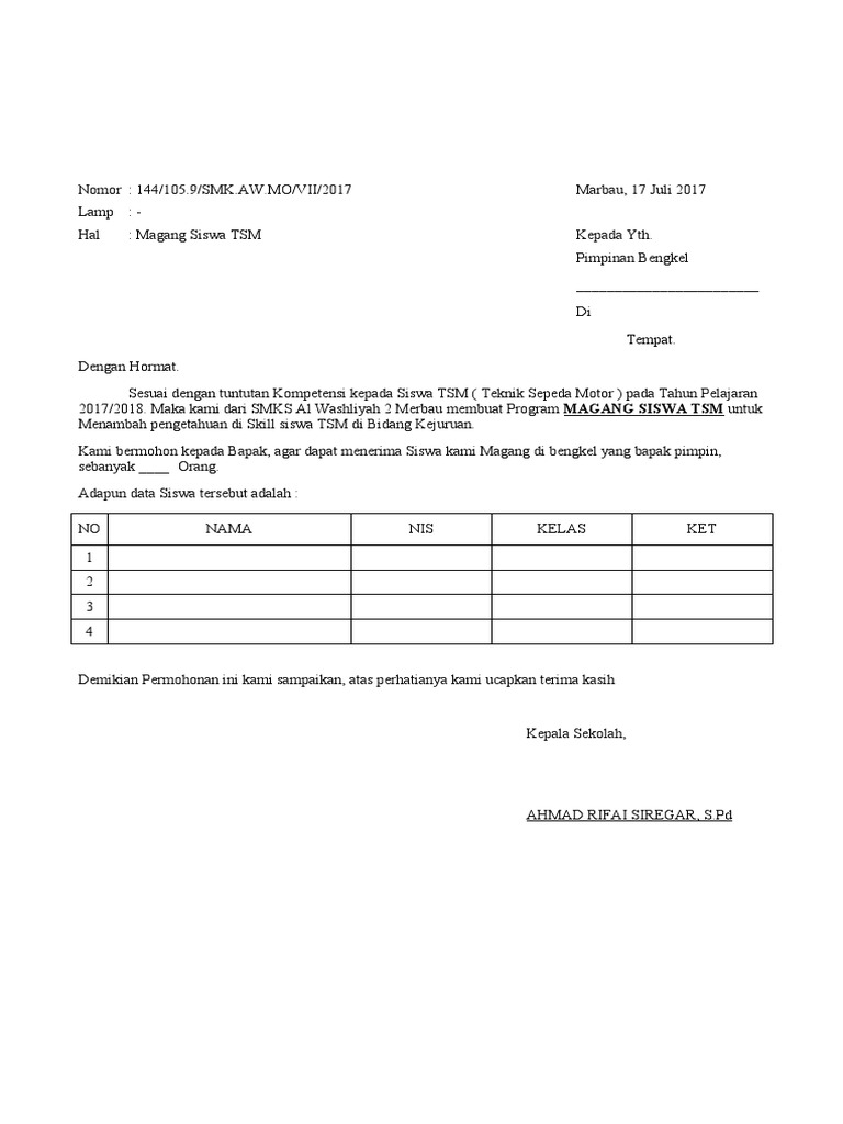 Surat Magang TSM | PDF
