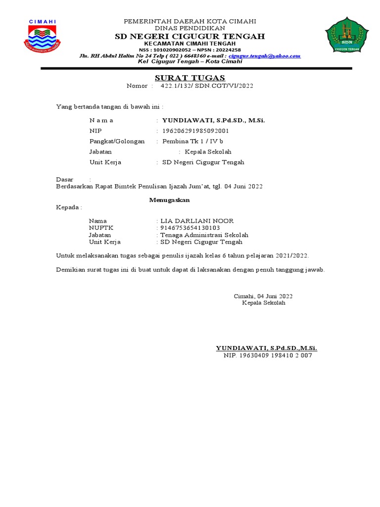Surat Tugas Penulisan Ijazah 2022 | PDF Surat Tugas Penulisan Ijazah 2022 | PDF