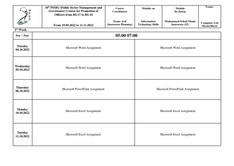 IT Timetable Night Shift 34-PSMG | PDF