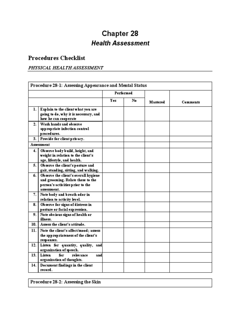 cklst28 Health Assessment | PDF | Thorax | Heart