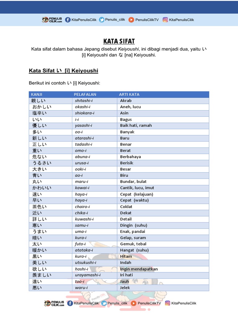 Kata Sifat Dalam Bahasa Jepang | PDF