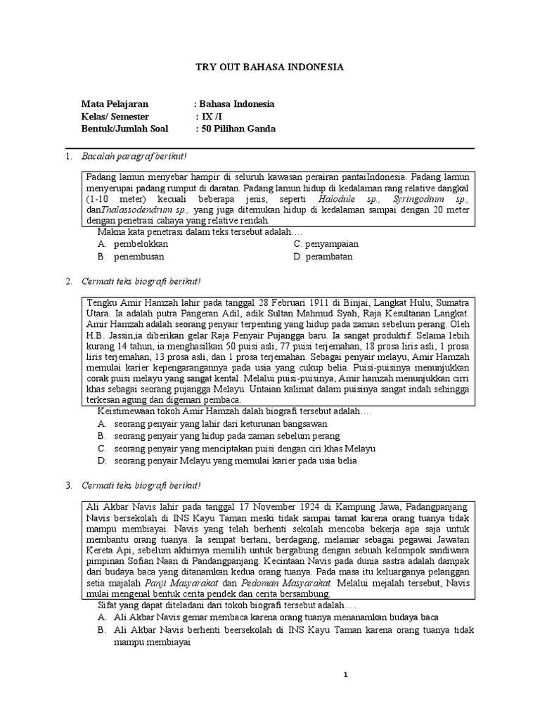 TRY OUT Bahasa Indonesia (AW) | PDF