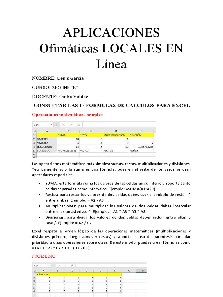 APLICACIONES OFIMATICAS Tarea | PDF | Microsoft Excel | Multiplicación