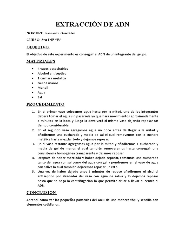 EXTRACCIÓN DE ADN Sam, Anta | PDF