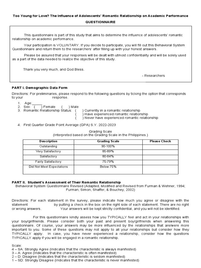 QUESTIONNAIRES FINAL CAMANIAN Edited | PDF | Intimate Relationships | Questionnaire