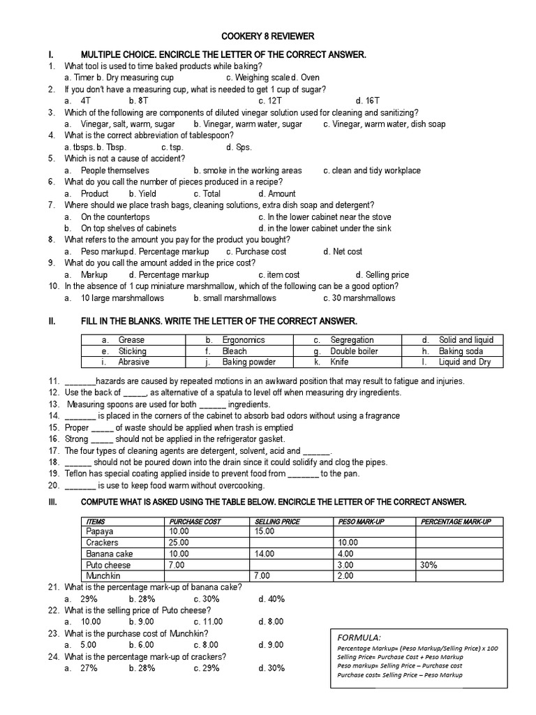 Cookery 8 Reviewer | Download Free PDF | Materials | Home