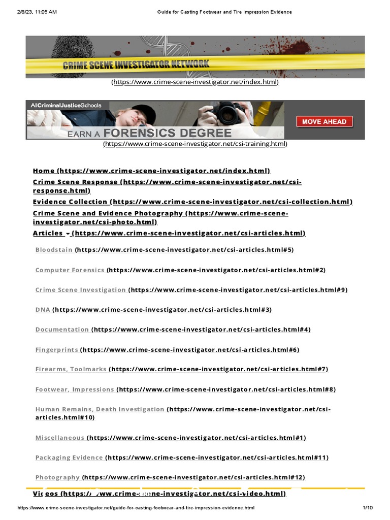 Guide For Casting Footwear and Tire Impression Evidence | PDF ...