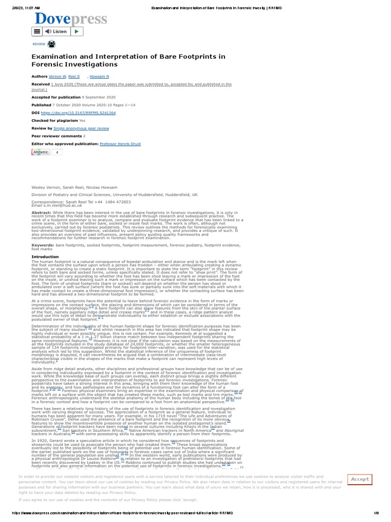 Examination and Interpretation of Bare Footprints in Forensic Investig ...