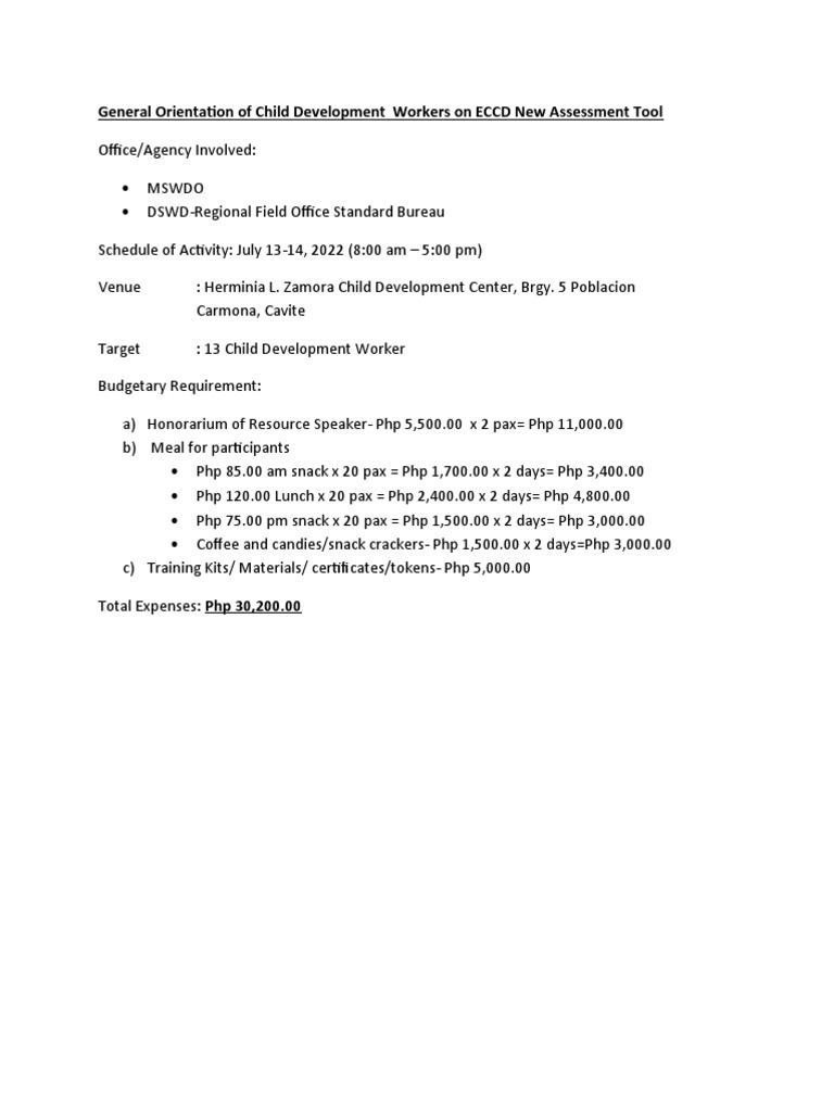 ECCD Assessment Tool Orientation Details | PDF