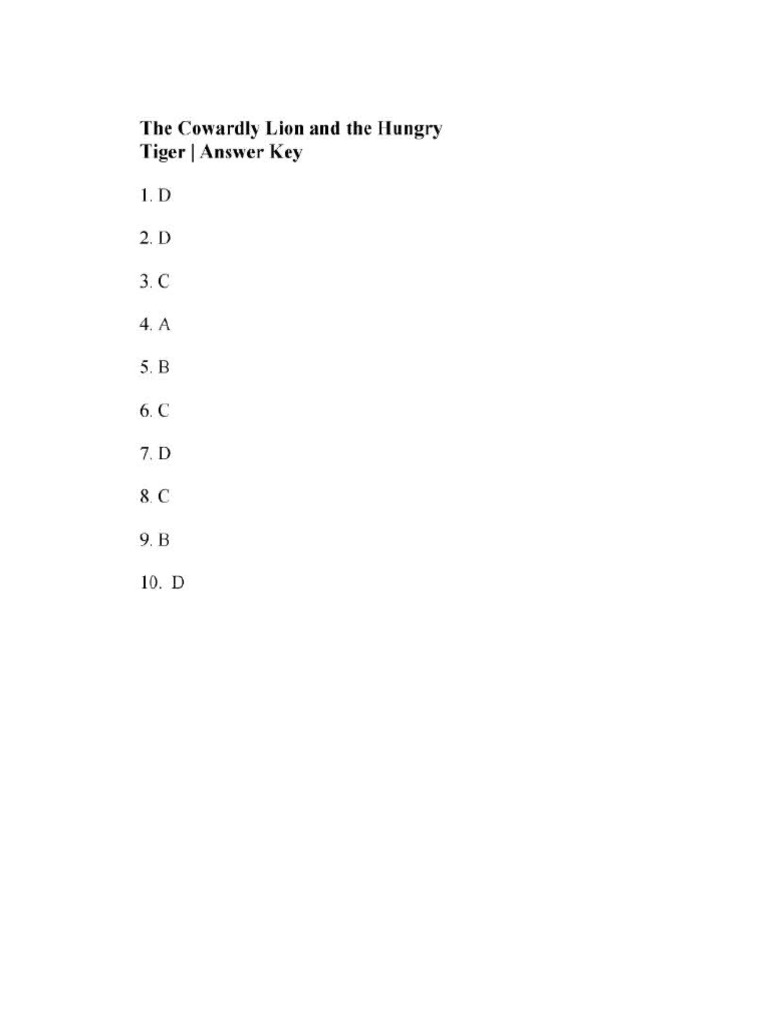The Cowardly Lion and The Hungry Tiger - Answers | PDF
