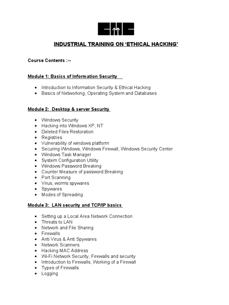 Ethical Hacking Training Course Overview | PDF