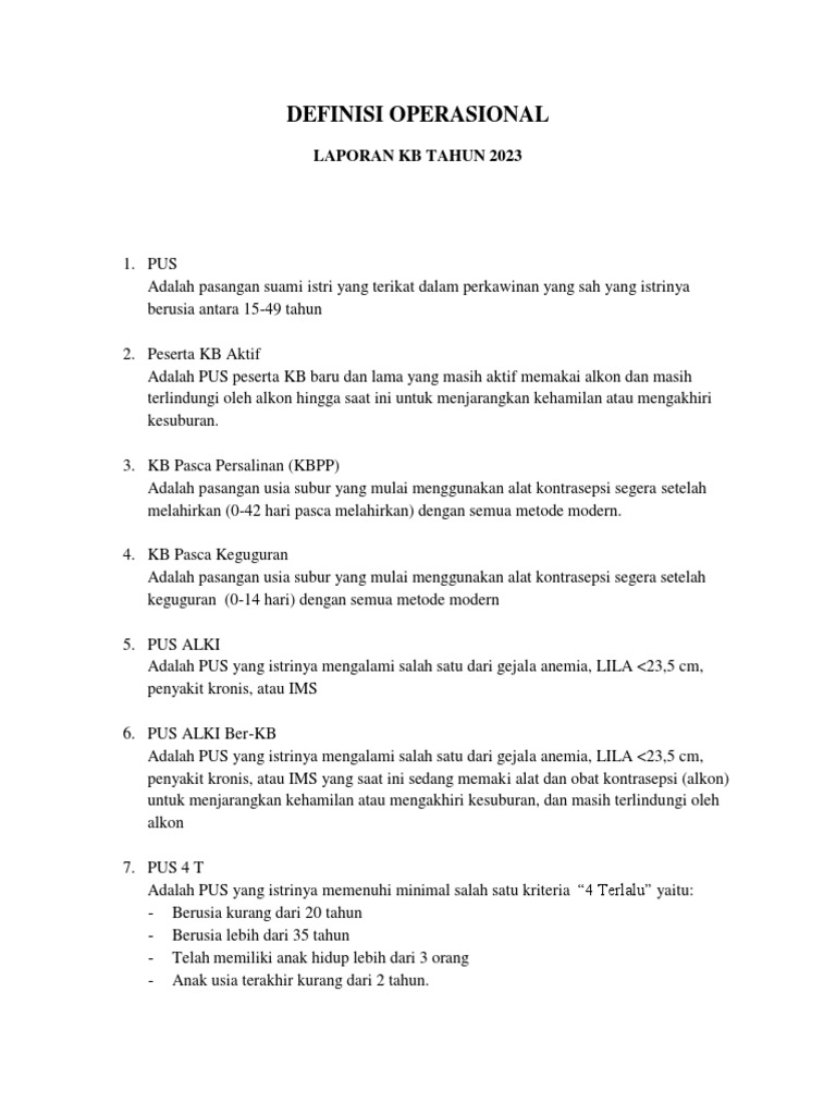 DEFINISI OPERASIONAL Komdat KB | PDF