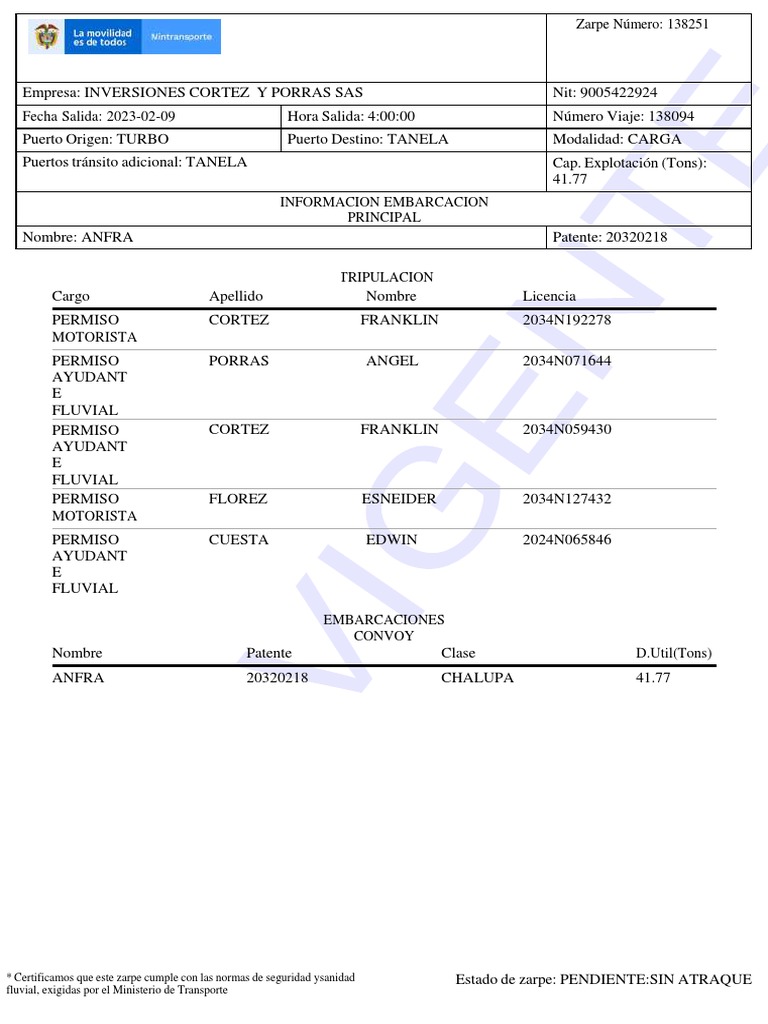 Zarpe ANFRA DIA 8 | PDF | Transporte