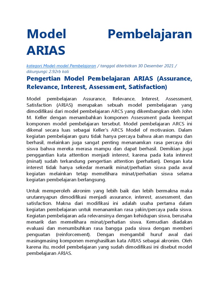 Model Pembelajaran ARIAS: Konsep dan Implementasi | PDF