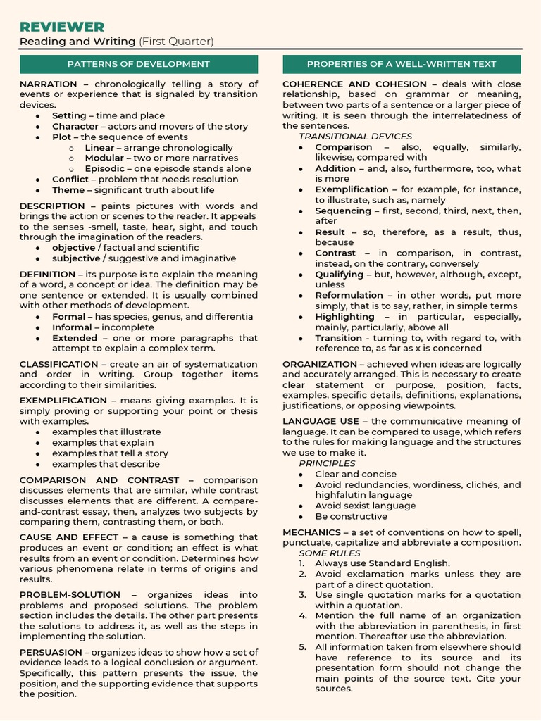 Reading and Writing Reviewer First Quarter | PDF | Argument | Evidence
