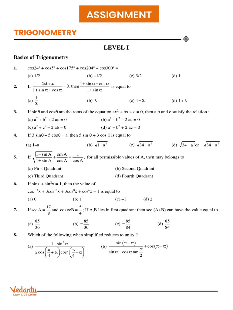 Trigonometry Assignment | Download Free PDF | Triangle | Trigonometric Functions