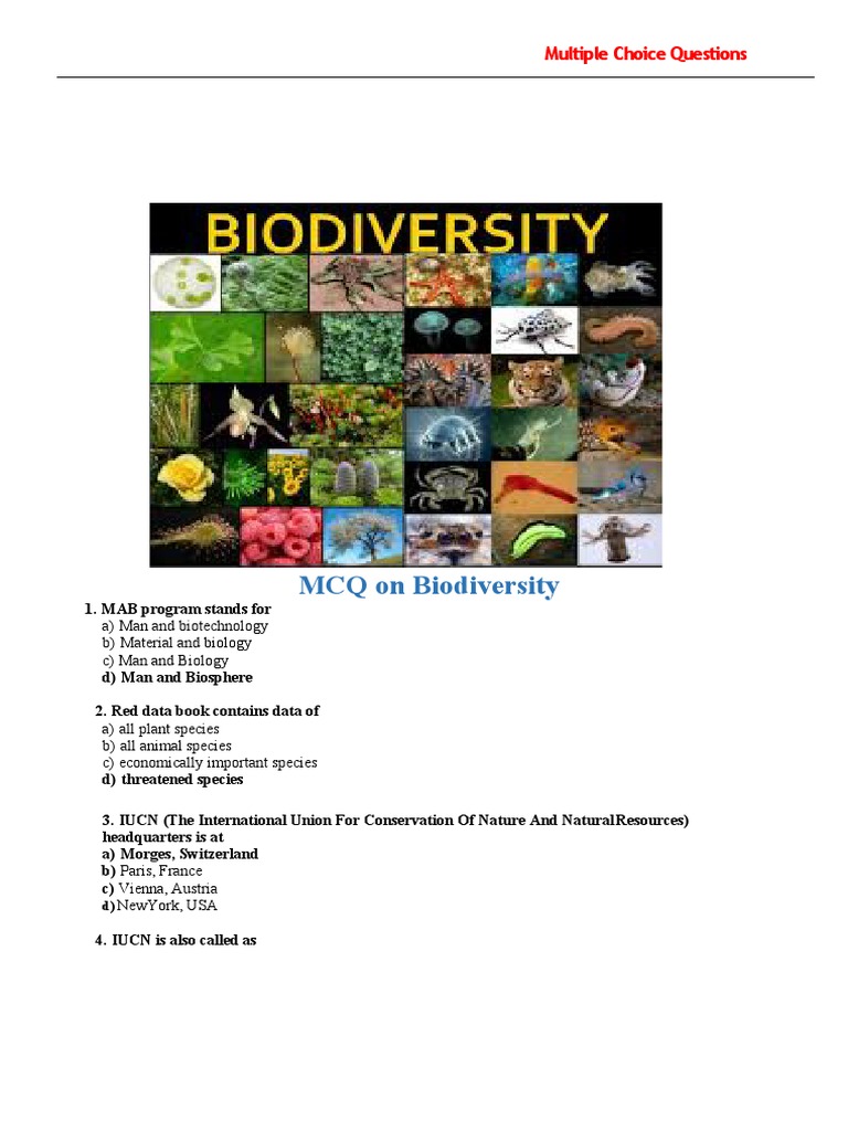 Biodiversity MCQ | PDF | Conservation Biology | Biodiversity