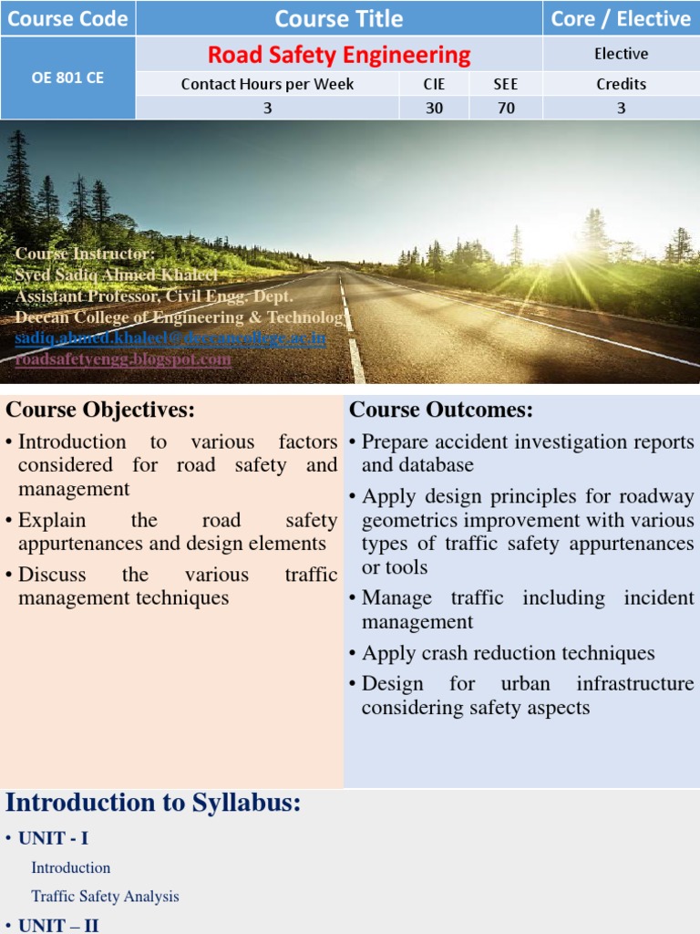 Road Safety Engineering 1 ST Unit Ou Syllabus | PDF | Traffic Collision ...
