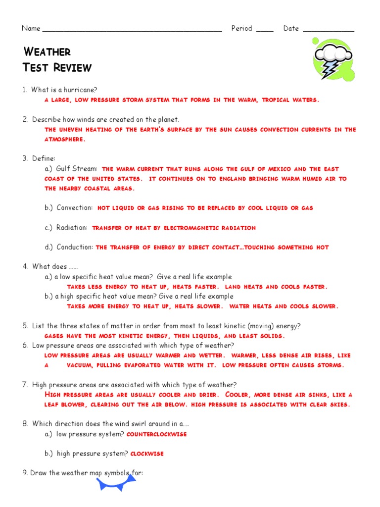 Weather Test Review KEY | PDF | Weather | Atmosphere Of Earth