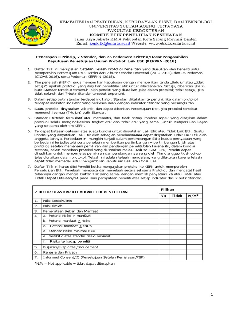 Check List 7 Standar Dan Indikator | PDF