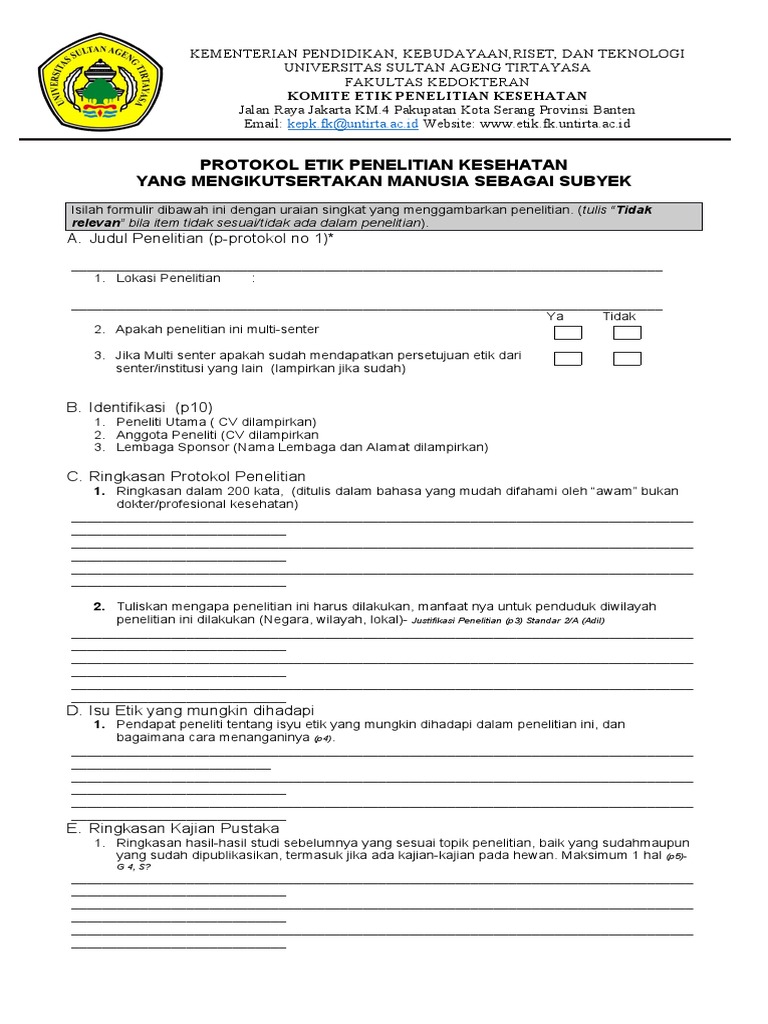 Formulir Manual 48 Protocol KEPK FK Untirta | PDF