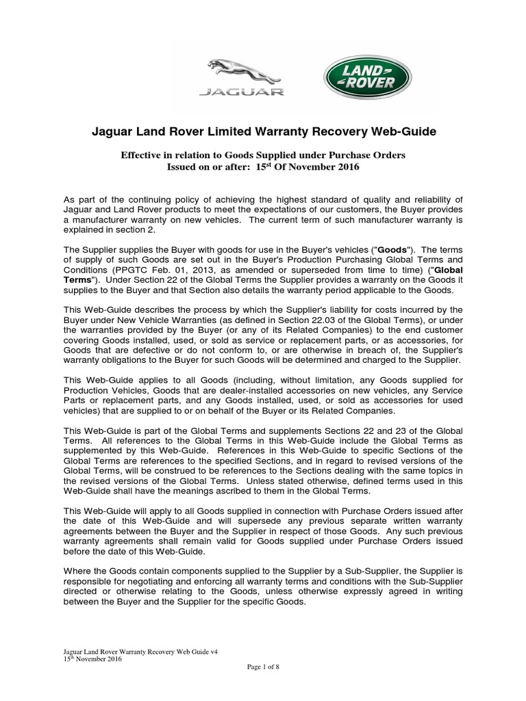 Jaguar Land Rover Warranty Recovery Guide | PDF | Product Liability ...