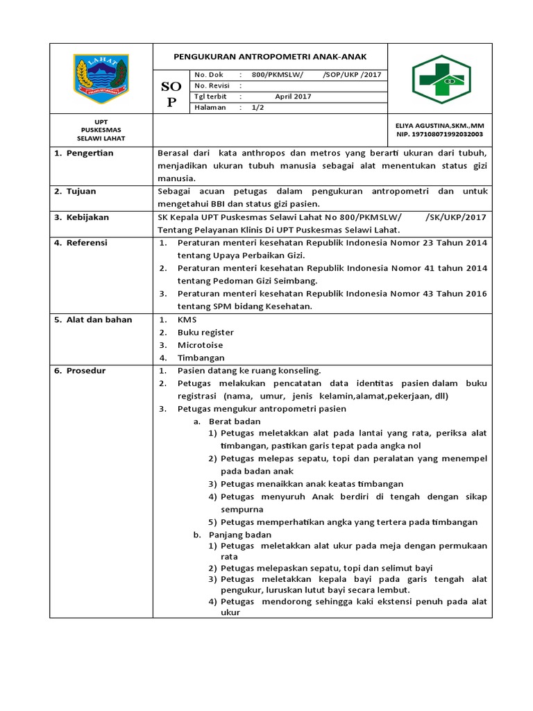 Sop Pengukuran Antropometri Anak-Anak | PDF