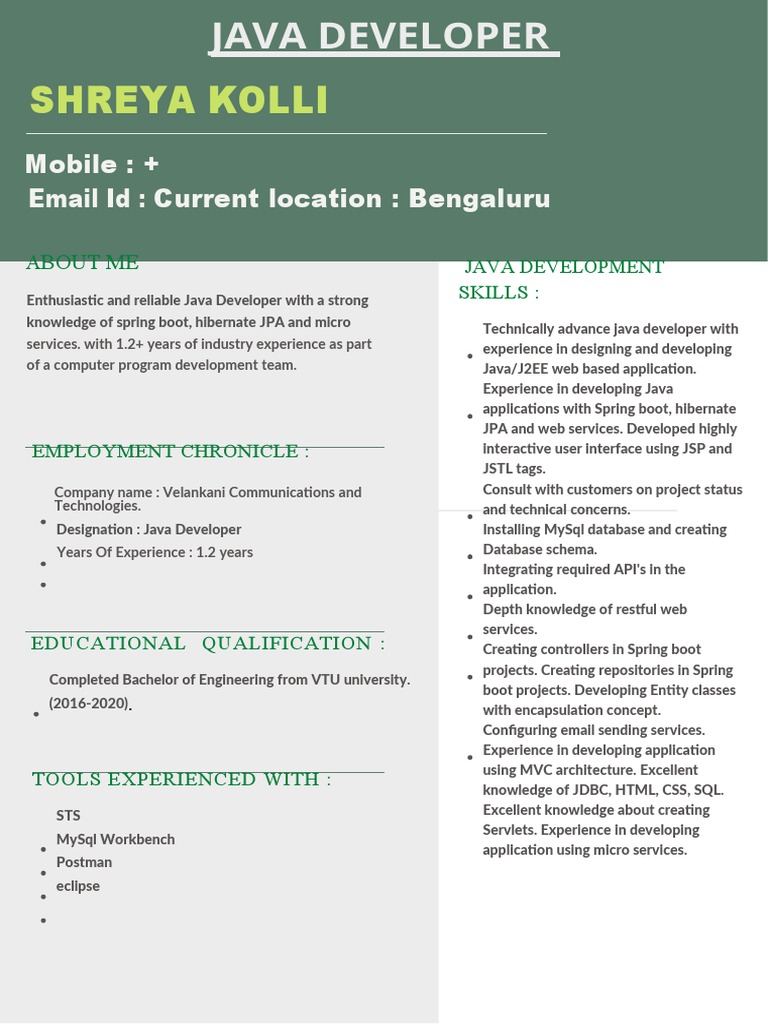 Shreya. K Resume | PDF | Spring Framework | Java (Programming Language) Shreya. K Resume | PDF | Spring Framework | Java (Programming Language)