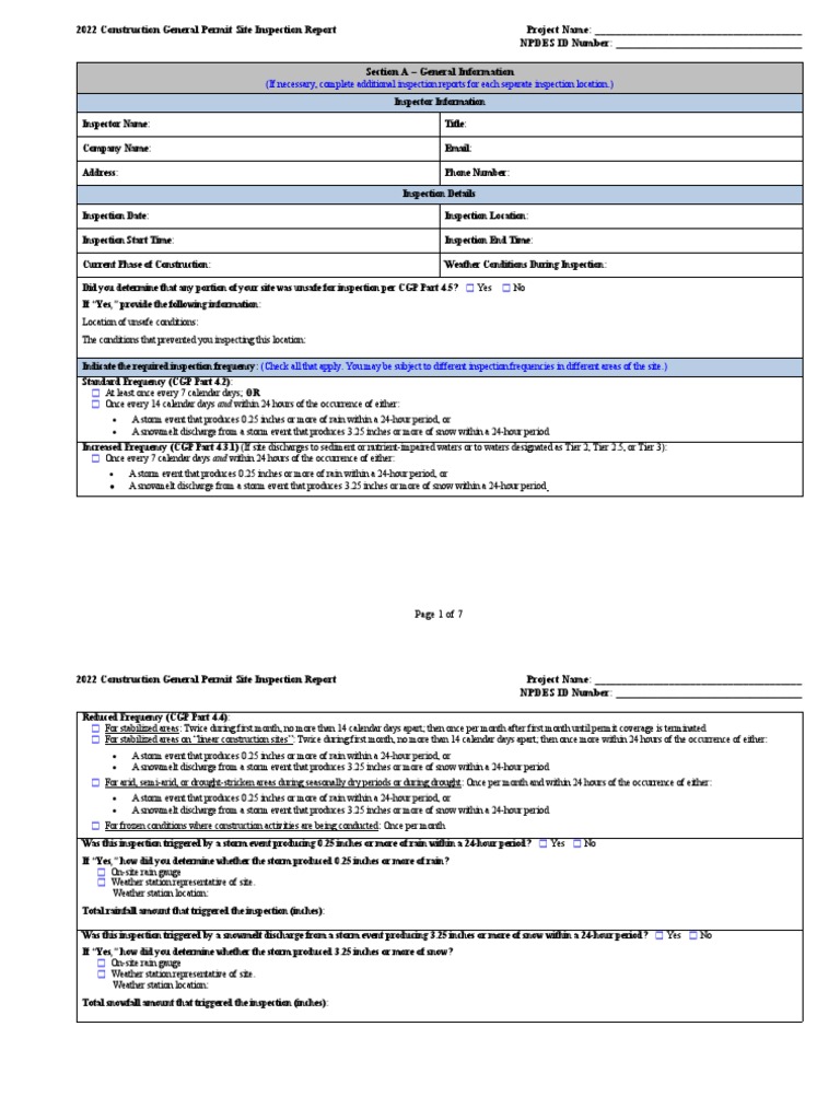 Site Inspection Report Template | PDF | Clean Water Act | Rain