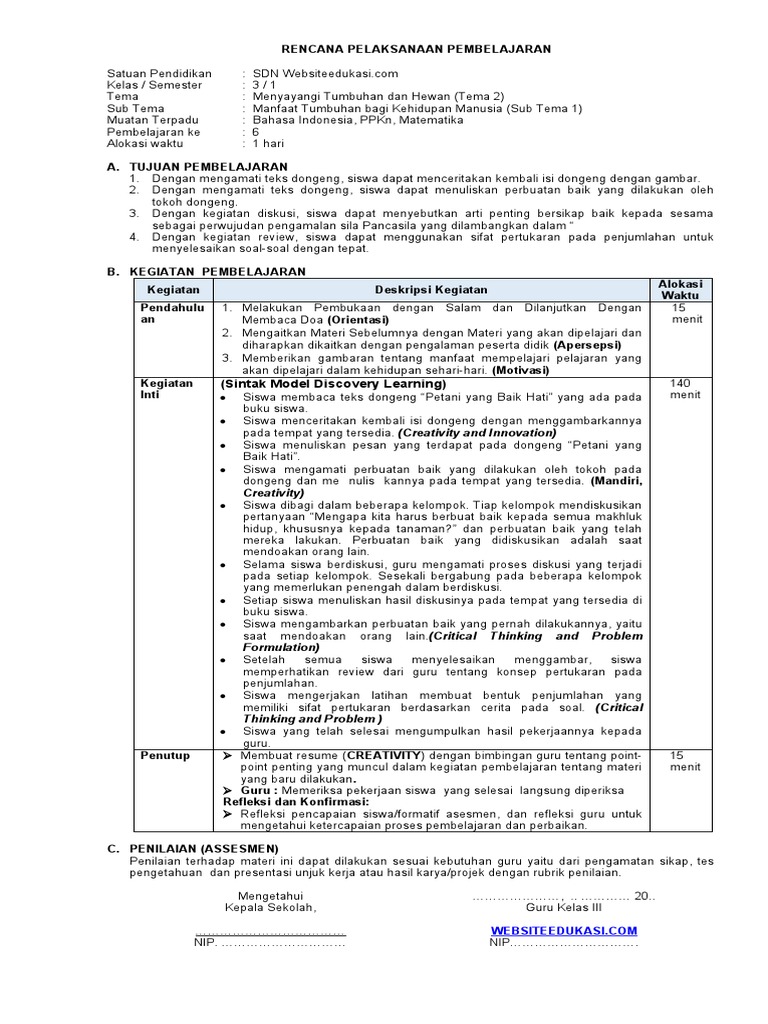 Rencana Pelaksanaan Pembelajaran: (Sintak Model Discovery Learning) | PDF