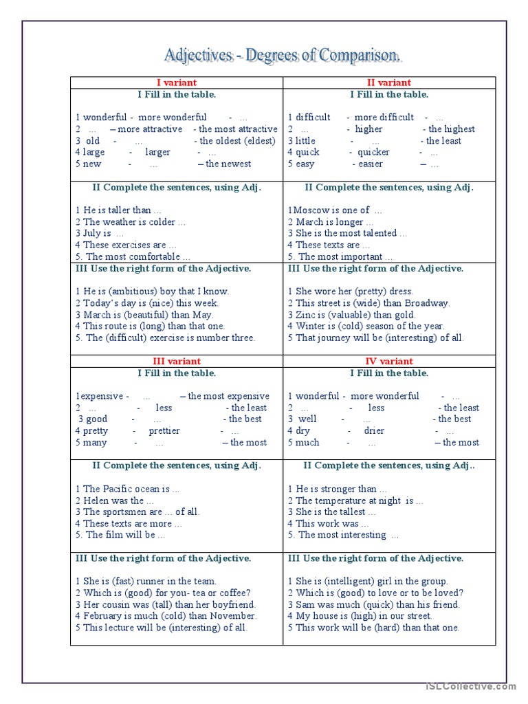 Adjectives - Degrees of Comparison. | PDF | Physical Geography | Climate