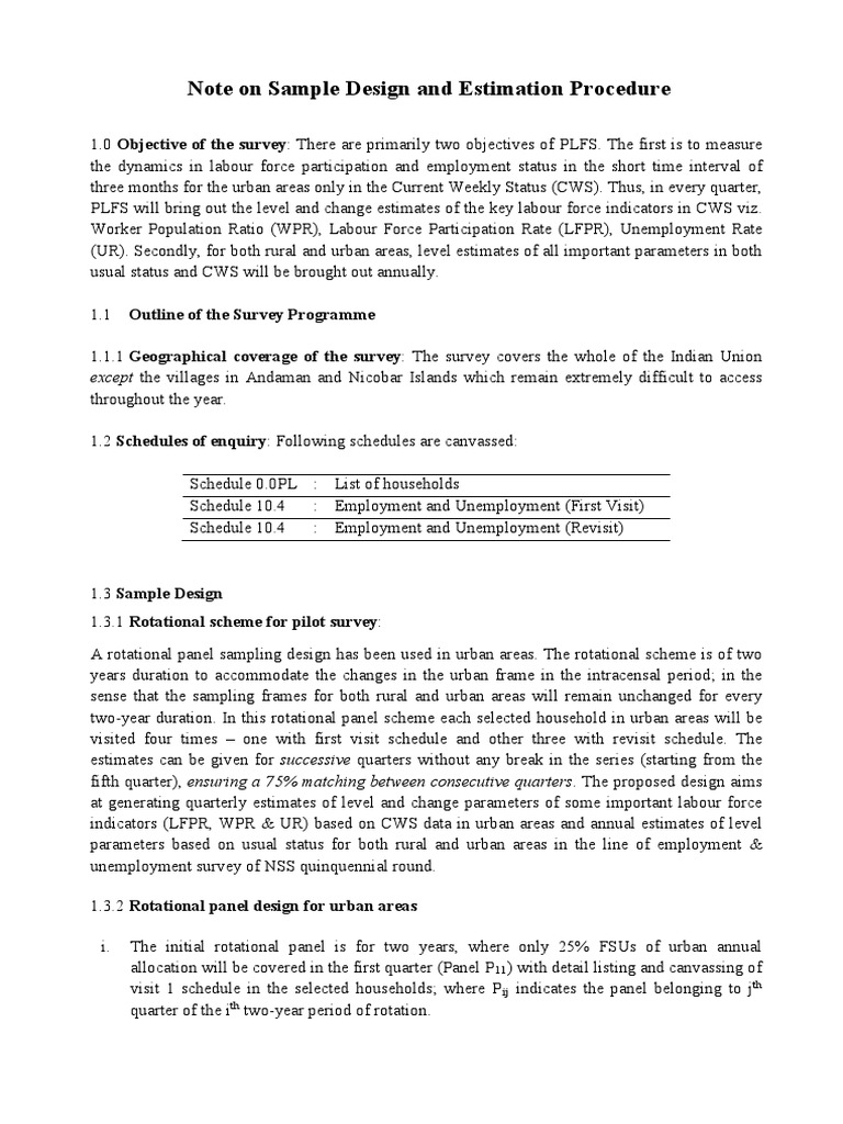 EstimationProcedure PLFS | PDF | Sampling (Statistics) | Sample Size Determination