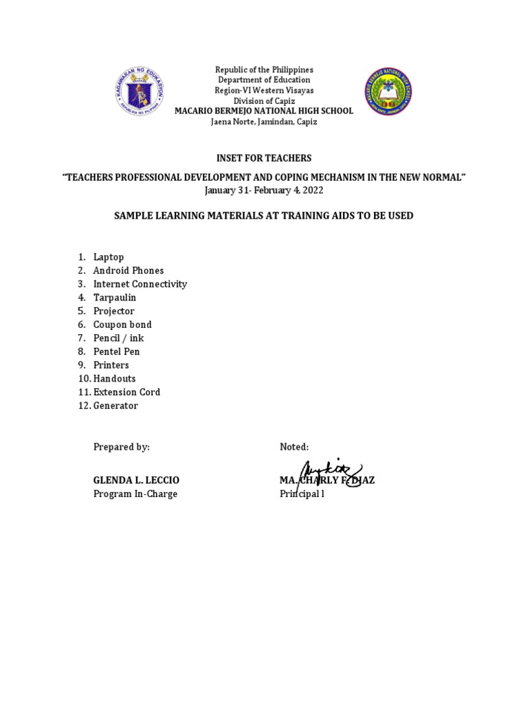 Inset Sample Learning Materials 2022 | PDF