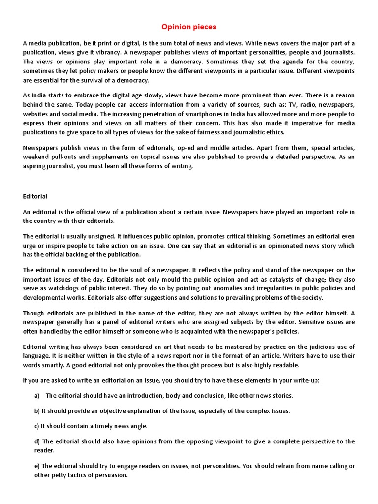 Opinion Pieces | PDF | Newspapers | News