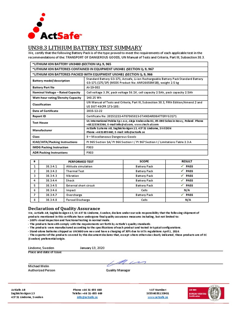 Un38.3 Lithium Battery Test Summary (Acx) 20200113 Jim (Master) | PDF ...