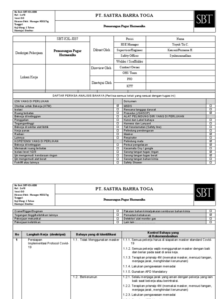 Rev-SBT-K3L-J038-Pemasangan Pagar Kawat Harmonika | PDF