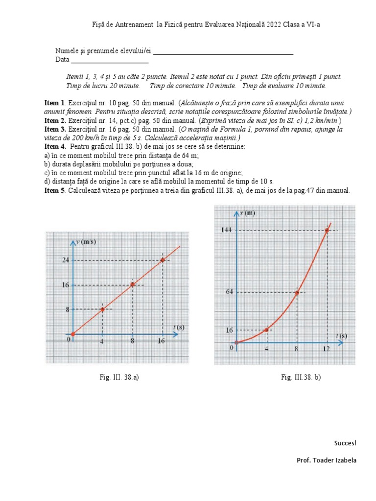 Fisa Antrenament en VI Fizica 2022 | PDF