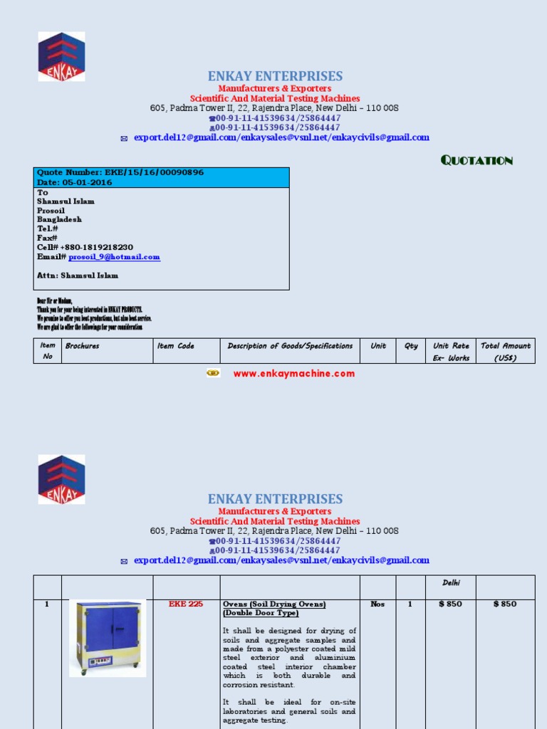 Quotation For Prosoil - Bangladesh - 015-01-2016 | PDF | Manufactured Goods | Physical Sciences