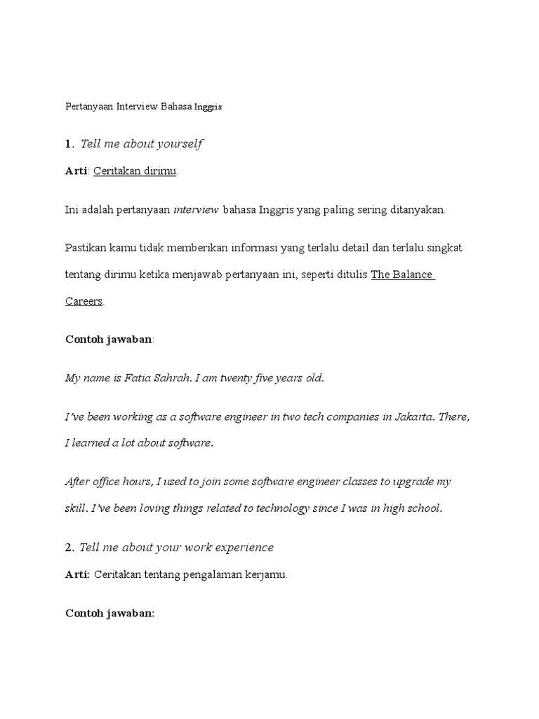 Dokumen - Interview Bahasa Inggris | Download Free PDF | Indonesian ...